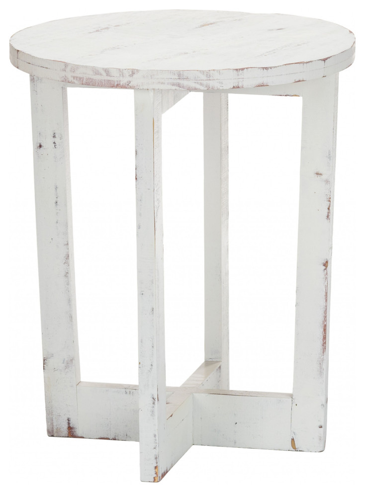 24" Rustic Modern Farmhouse White Round End Table - Farmhouse - Side ...