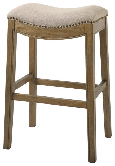 New Ridge Home Goods 31" Saddle Style Wood Bar Height Stool in Natural ...