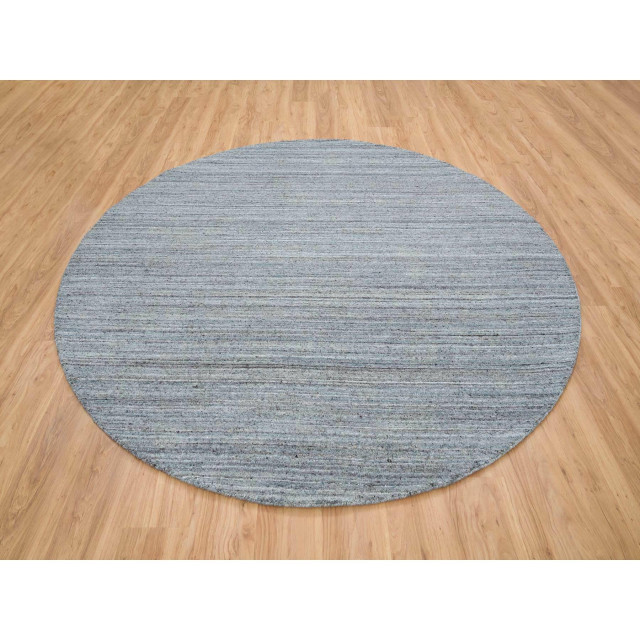 Arsenic Gray Modern Striae Design Wool Hand Loomed Round Oriental Rug 8 ...