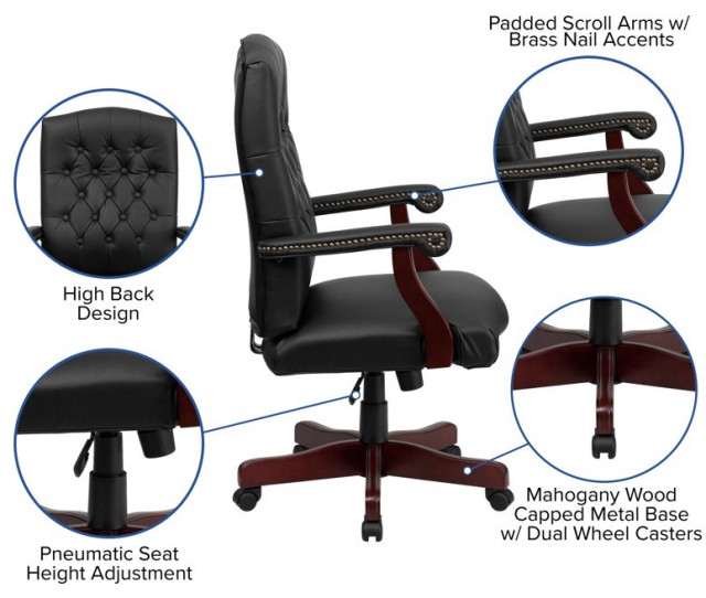 Office Chair, Button Tufted Back & Arms With Nailhead - Transitional ...