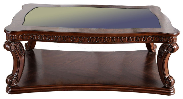 Traditional Coffee Table With Cabriole Legs and Wooden Carving, Brown ...