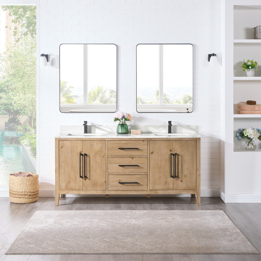 Laurel Bathroom Vanity with Calacatta White Quartz Stone Countertop, 72 ...