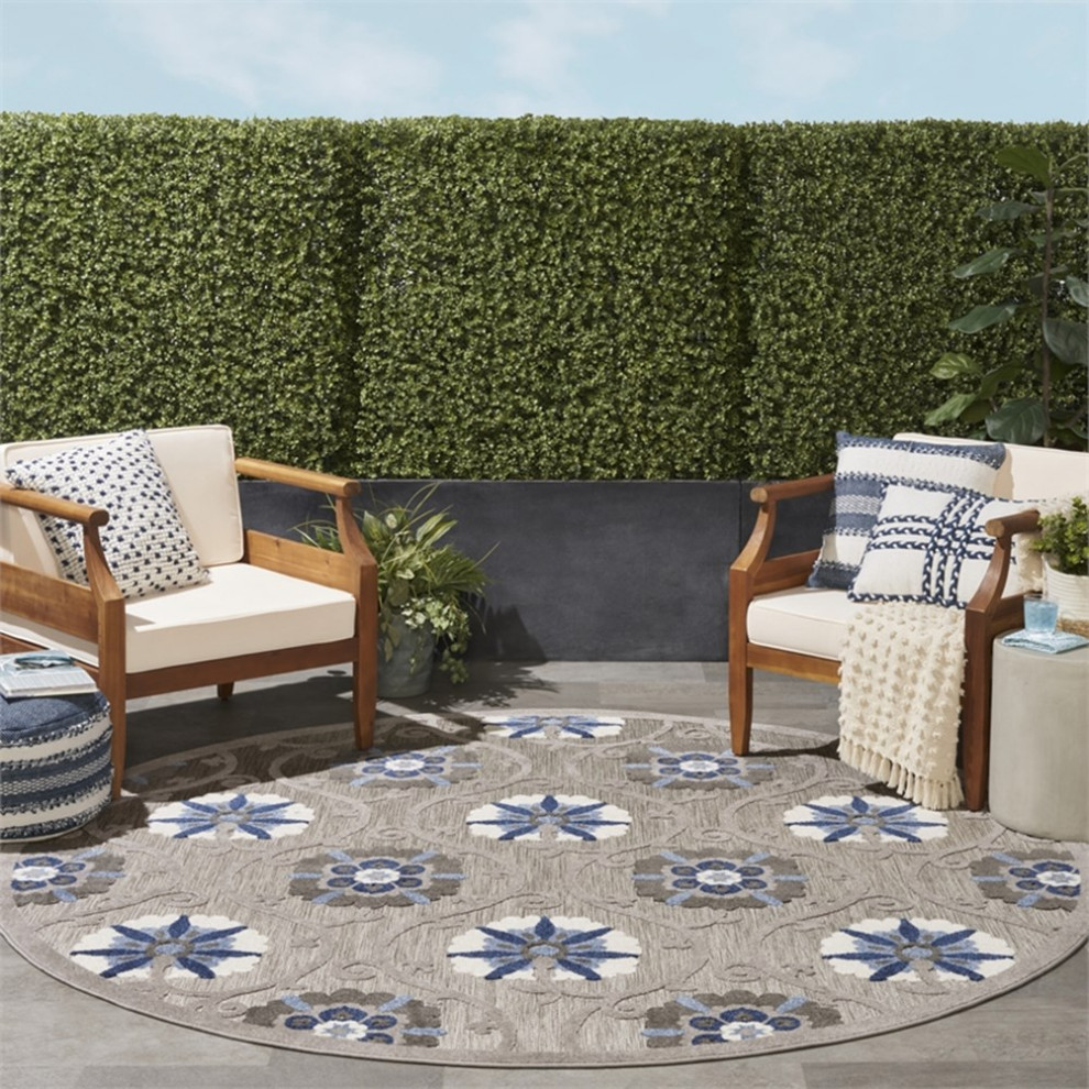 Nourison Aloha 7'10" x round Grey/Blue Indoor/Outdoor Rug Polypropylene ...