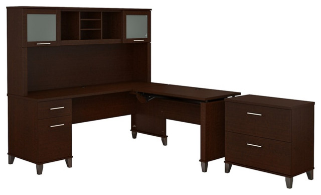 UrbanPro Sit to Stand L Desk with Hutch and Cabinet in Cherry - Transitional - Desks And Hutches ...