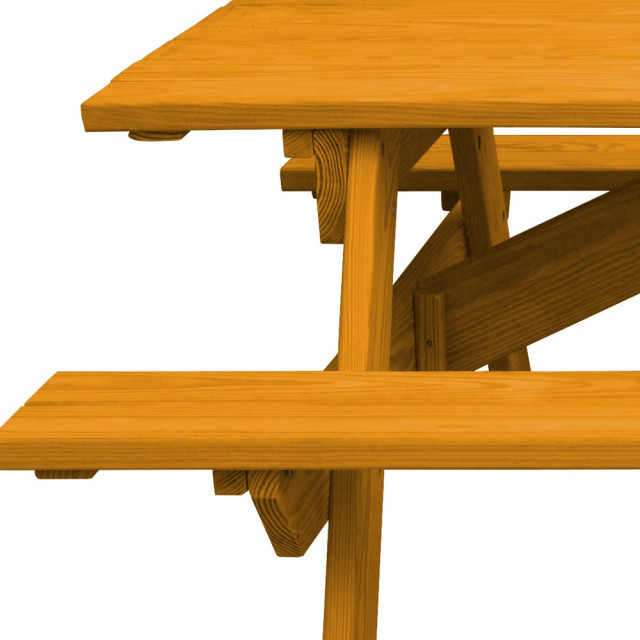 Natural Solid Wood Outdoor Picnic Table - Transitional - Outdoor Dining ...