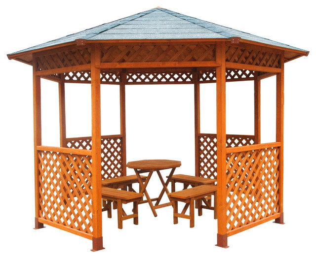 Octagonal Gazebo with Table and Benches - Transitional - Gazebos - by ...