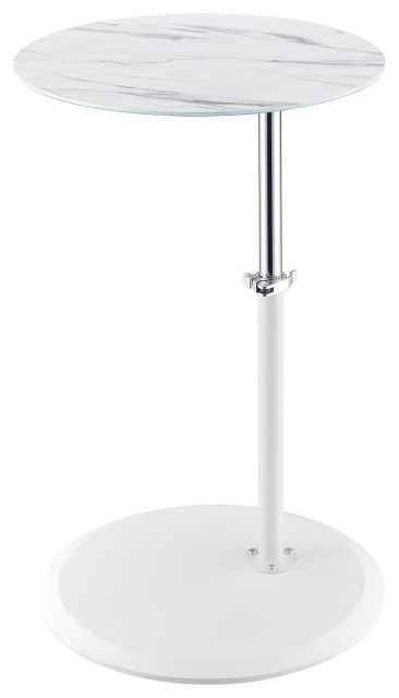 Orbit End Table with Height Adjustable Marble Textured Glass Top ...