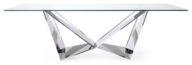 Modern Serra 94 Inch Dining Table Clear Glass Polished Stainless Steel ...