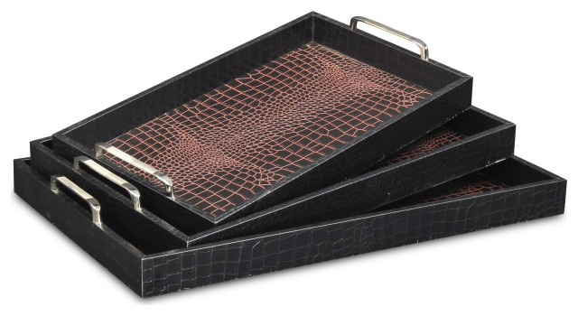 3-Piece Faux Alligator Skin Trays - Contemporary - Serving Trays - by ...
