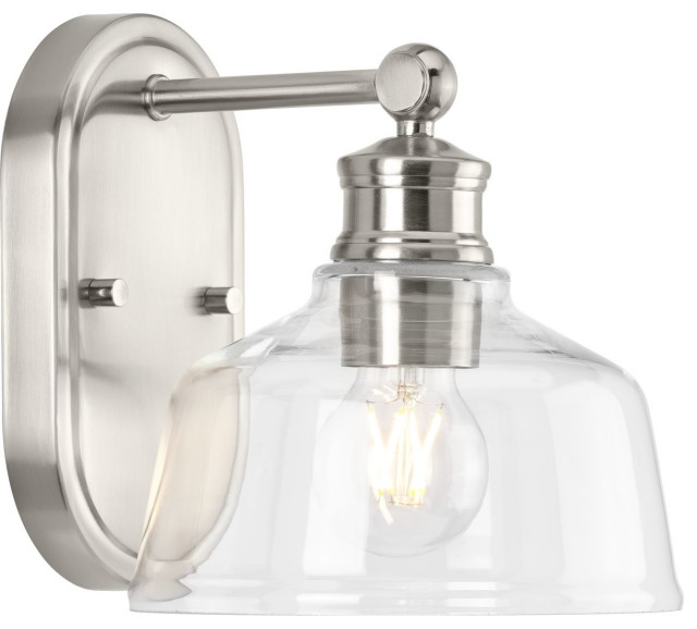 Singleton 1-Light 7.62" Brushed Nickel Vanity Light With Clear Glass ...