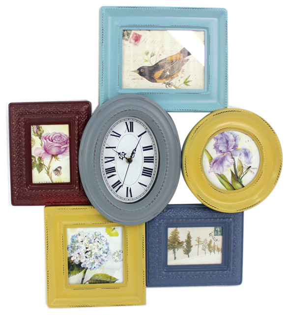 7 Piece Wall Decor with Oval Shape Clock At Centre, Multicolor ...