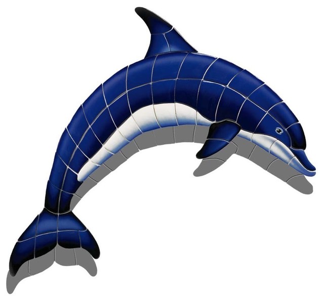 Blue Dolphin A Ceramic Swimming Pool Mosaic, 45"x32" - Beach Style ...