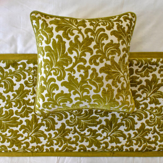 Green Velvet Twin Bed Runner, Velvet, Floral - Enchanted Chartreuse ...