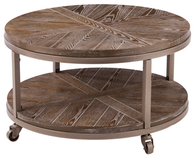 Nivala Urban Industrial Round Cocktail Table - Farmhouse - Coffee ...