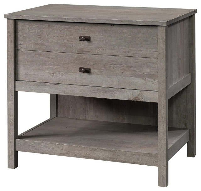 Mystic Oak Filing Cabinet with T-Lock Drawer, Open Shelf & Pull Handles ...