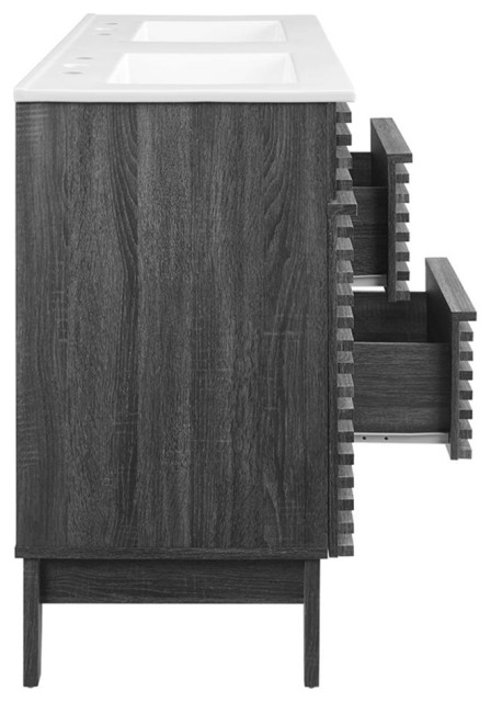 Modway Render 48" MDF Wood Double Sink Bathroom Vanity in Charcoal ...