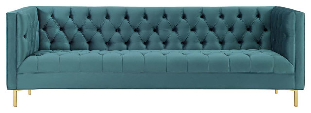Delight Tufted Button Performance Velvet Sofa, 34"L x 89.5"W x 29"H ...