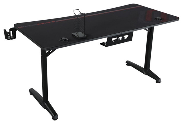 Pemberly Row Rectangular Metal Gaming Desk with USB Ports in Black ...