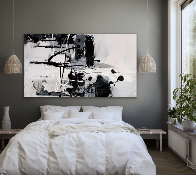 72x36 inches Minimal Black and white modern abstract painting Large ...