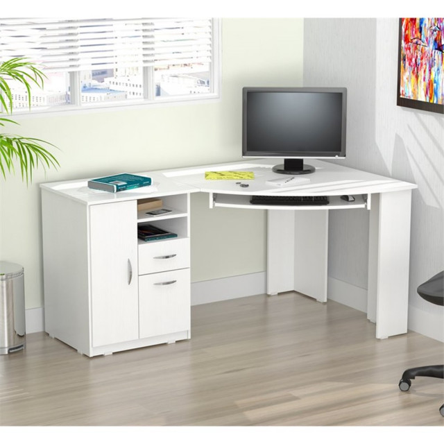 Inval Laura Washed Oak Corner Wooden Computer Desk - Transitional ...