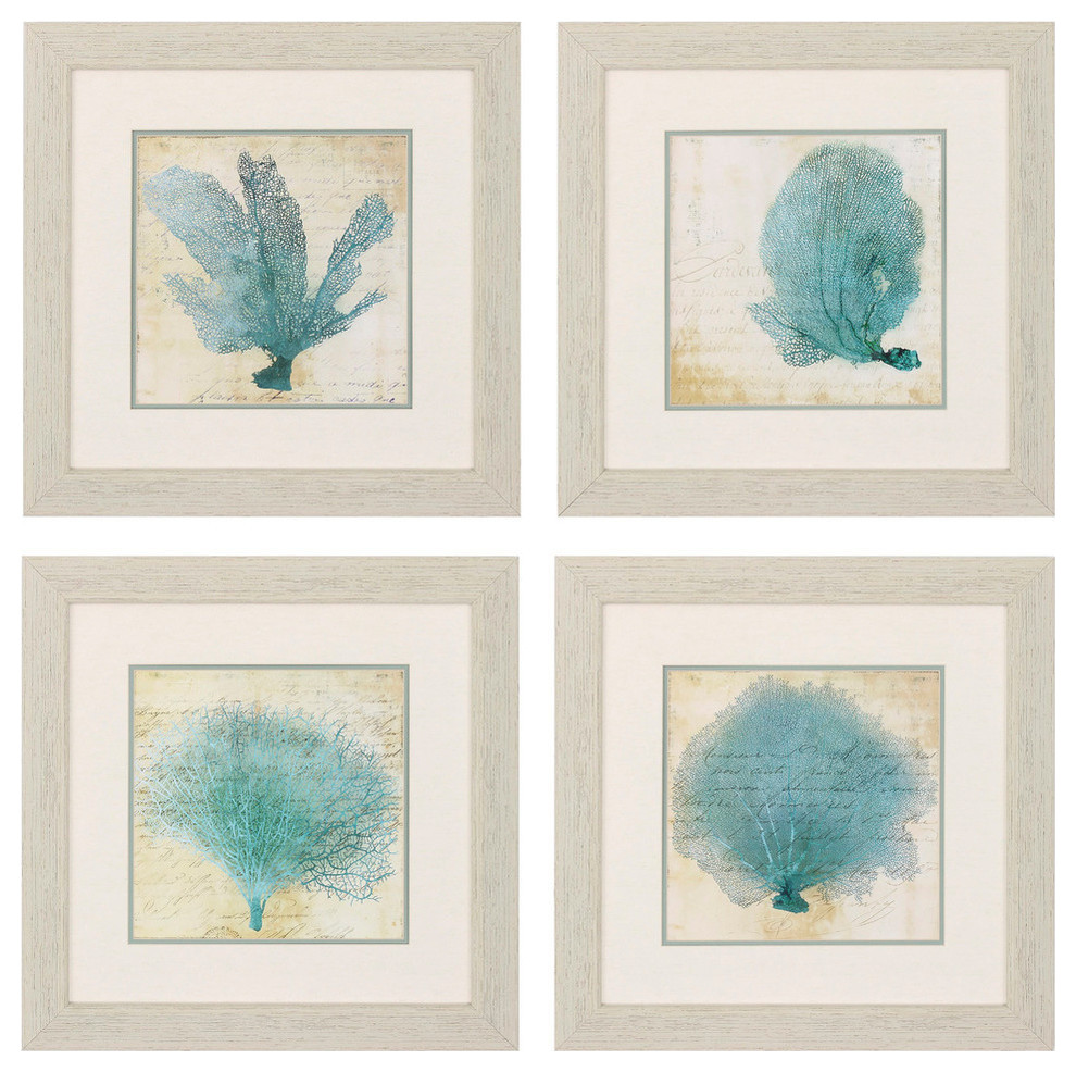 Blue Coral Print, 4-Piece Set - Beach Style - Prints And Posters - by ...