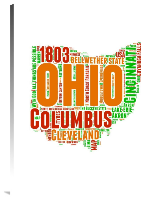 "Ohio Word Cloud Map" Fine Art Print, 36" x 48" - Modern - Prints And ...