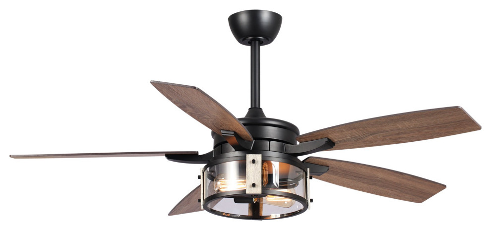 52 in. Indoor Black Industrial Glass Shade Ceiling Fan with Remote and ...