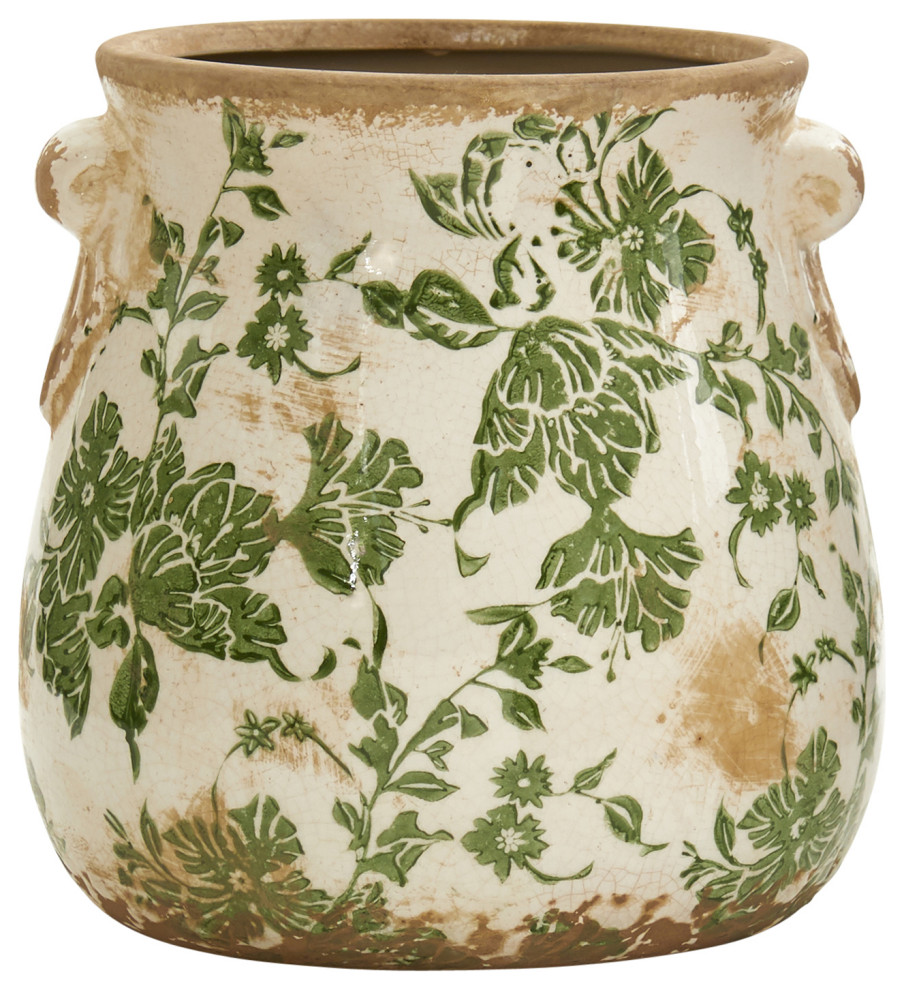 6.5" Tuscan Ceramic Green Scroll Planter - Farmhouse - Indoor Pots And ...