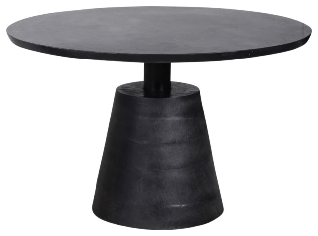 Black Scupper Round Dining Table With Nailhead Marble Top - Industrial ...
