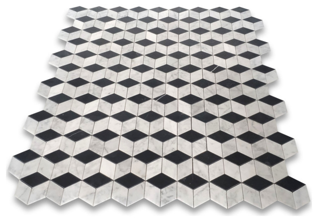 Carrara White Black Marble 3D Illusion Cube Diamond Geometry Tile Hone ...