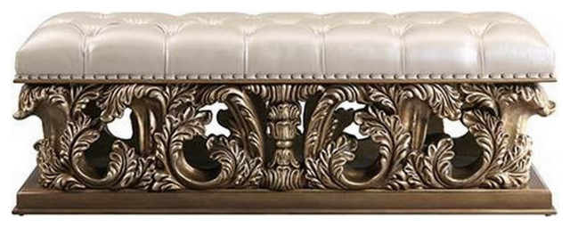 Benzara BM251168 Bench With Button Tufted Seat and Heavy Scrolled ...