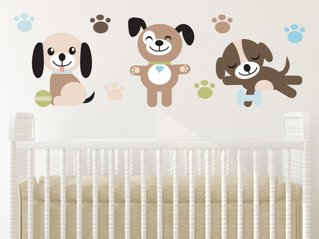 Puppy Dogs Fabric Wall Decals, Set of Three Adorable Puppies ...