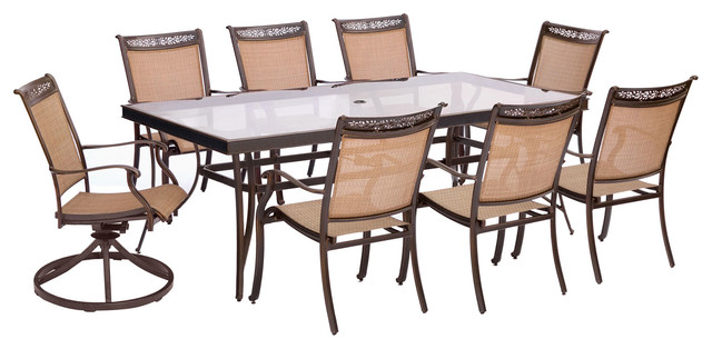 Fontana 9-Piece Dining Set, 6 Chairs, 2 Swivel Rockers, XL Table ...
