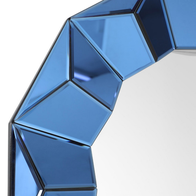 33" Saunder Mirror Blue Frame Unique Geometric Wave Design Dual Hanging ...