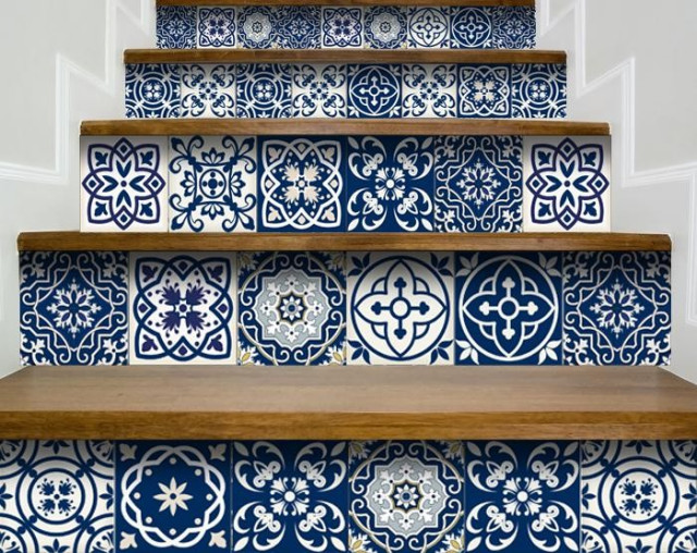 4" X 4" Midnight Blue And White Peel And Stick Removable Tiles ...