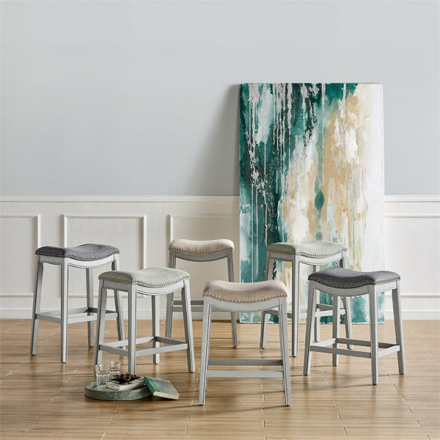 New Pacific Direct Grover 25.5" Fabric Counter Stool in Lyon Cream/Ash ...