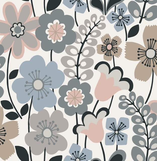 Funky Floral in Soft Blue Wallpaper, Sample - Contemporary - Wallpaper ...
