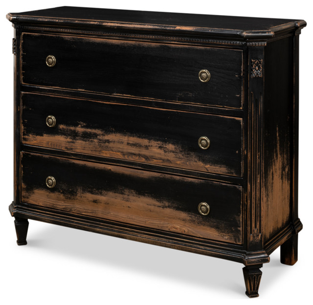 Louis XVI Style Antiqued Black Commode - French Country - Accent Chests ...