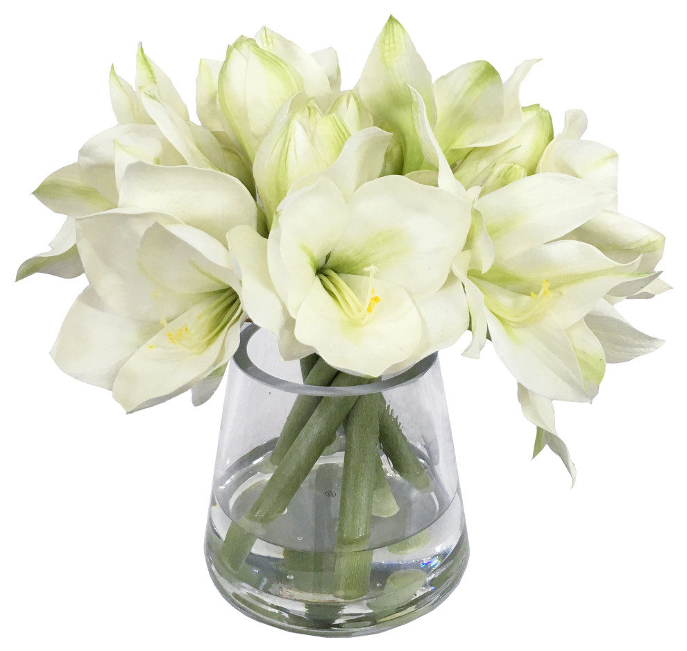 Amaryllis in Vase, 14", Vibrant White - Contemporary - Artificial ...