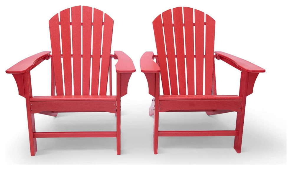 Set of 2 Adirondack Chair, Slatted Slanted Seat With Straight Arms ...