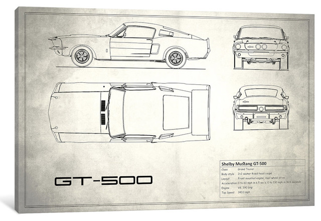 "Shelby Mustang GT500 (Vintage Silver)" by Mark Rogan, Canvas Print ...