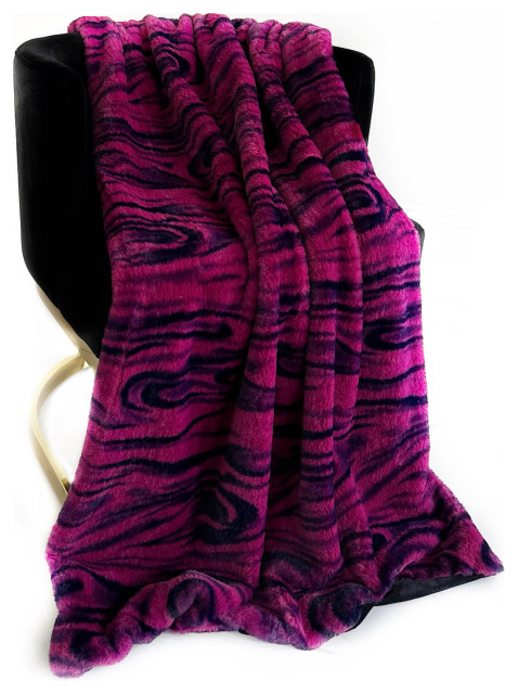 Plutus Fuchsia Black Galaxy Faux Fur Luxury Throw Blanket, Throw 60"W x ...