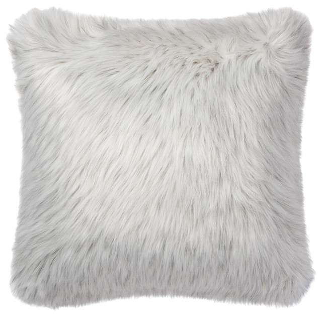 Faux Fur Pillow 22" X 22" White / Grey - Contemporary - Decorative ...