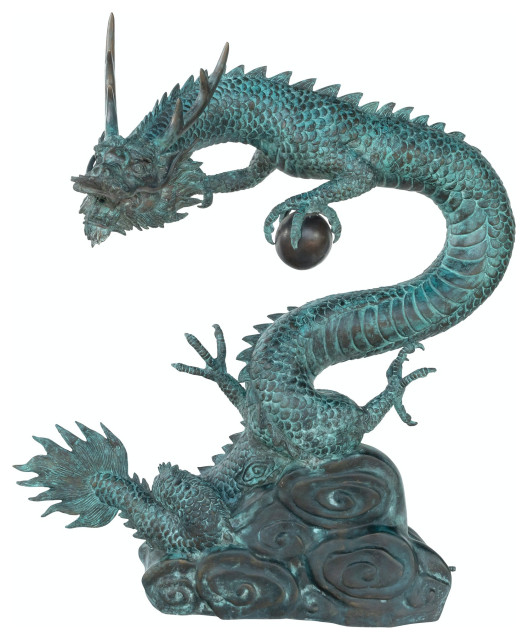 Asian Dragon With Power Orb Bronze Garden Statue - Asian - Garden ...