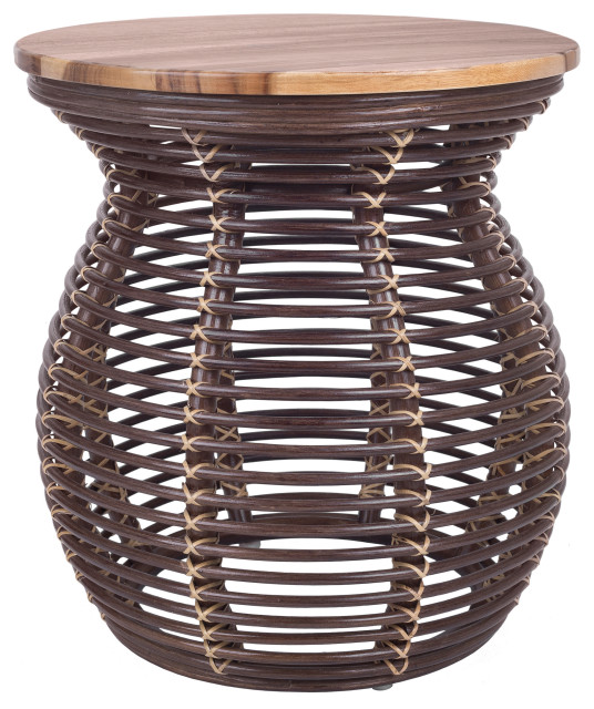 Quito Rattan Side/ End Table w/ Wood Top - Tropical - Side Tables And ...