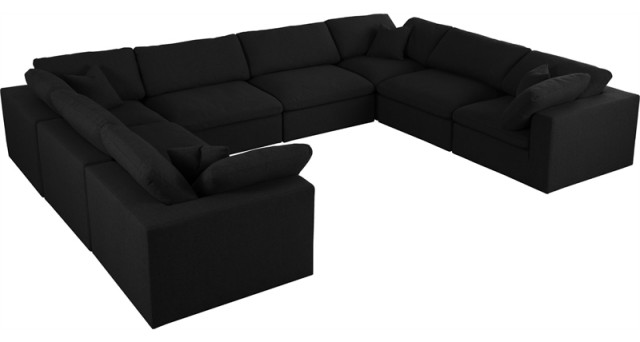 Maklaine Contemporary Black Linen Fabric Deluxe Modular Sectional Sofa ...