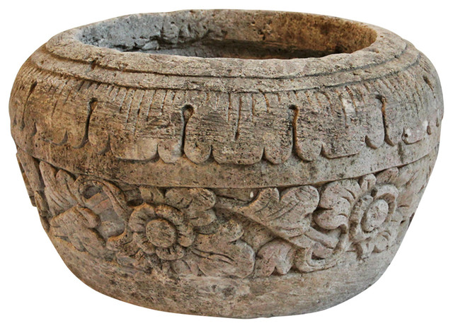 Stone Carved Garden Pot - Rustic - Outdoor Pots And Planters - by ...