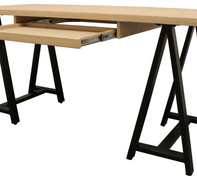 60" Ivory And Black Oak Solid Wood Executive Desk - Industrial - Desks ...