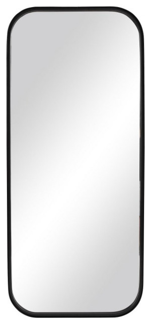 Modern Rectangular Wall Mirror in Satin Black Finish Curved Corners ...