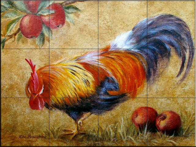 Tile Mural Kitchen Backsplash - Rooster with Apples 2 - by Rita ...